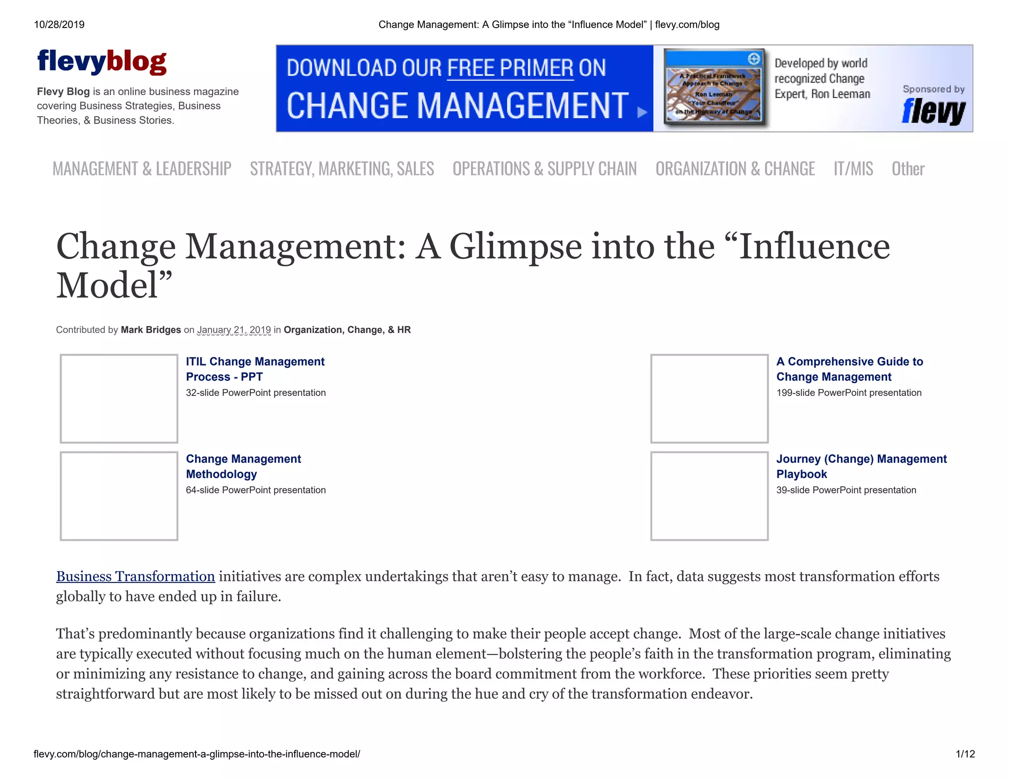 [Whitepaper] Change Management: A Glimpse into the “Influence Model” | PPT