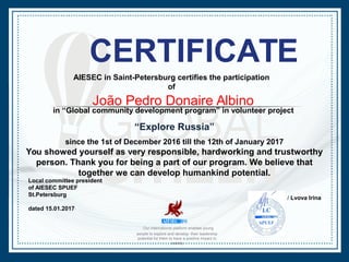 João Pedro Donaire Albino - Explore Russia Certificate | PPT