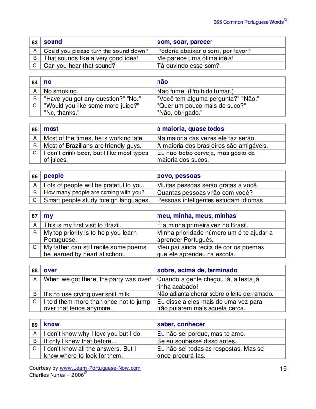 365 common portuguese words