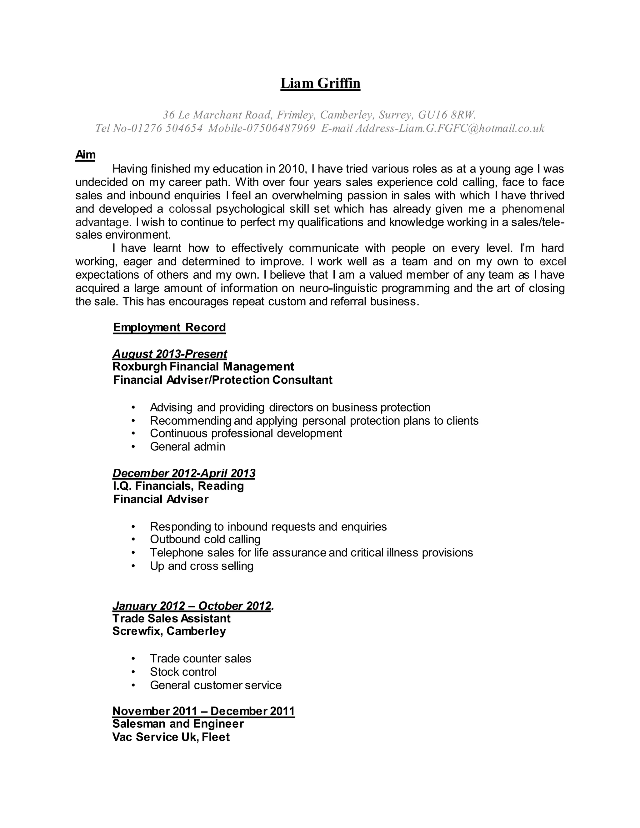 Liam Griffin's CV | PDF