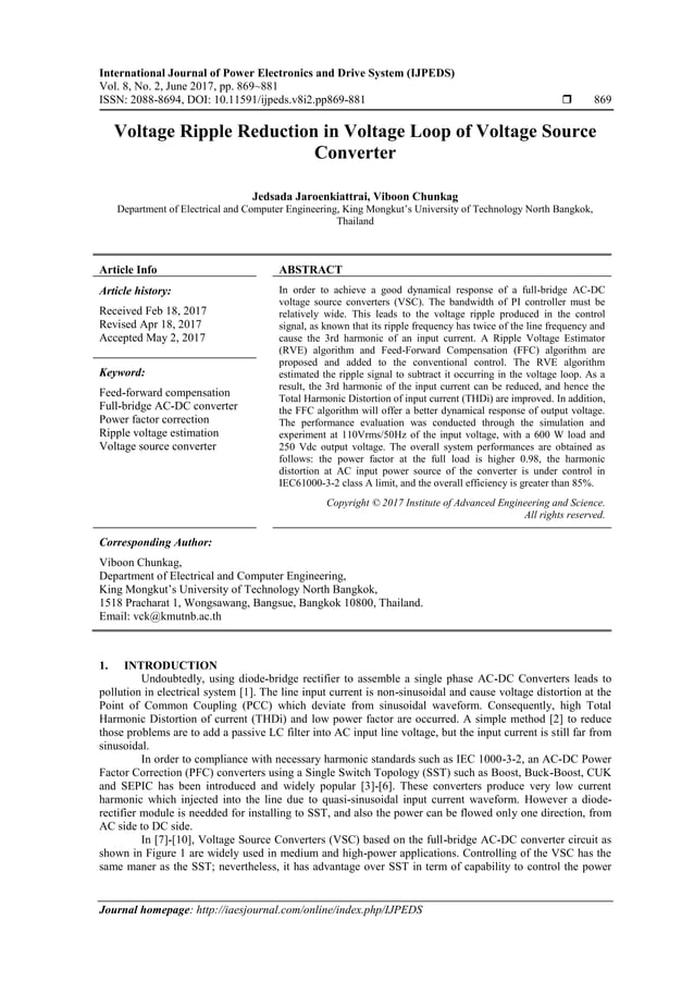 Voltage Ripple Reduction in Voltage Loop of Voltage Source Converter | PDF