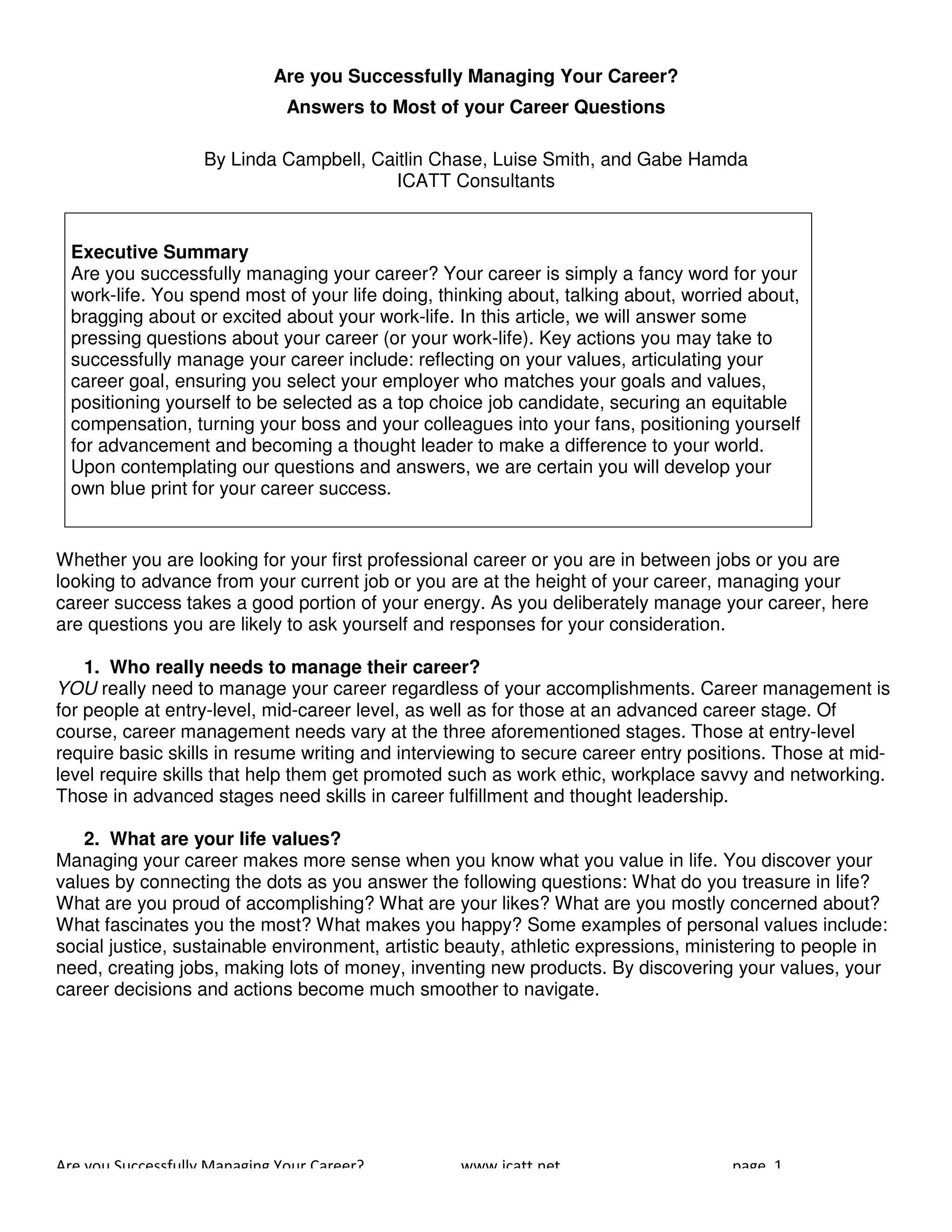 Are you Successfully Managing Your Career? | PDF