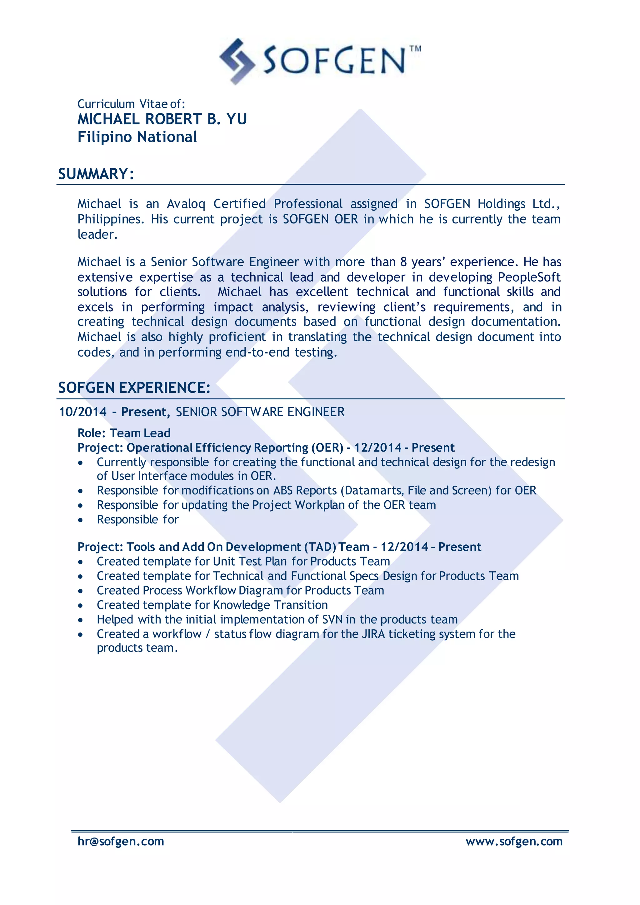SOFGEN CV_YU Michael_0715 (1) | PDF
