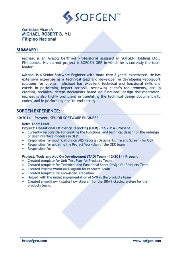 SOFGEN CV_YU Michael_0715 (1) | PDF