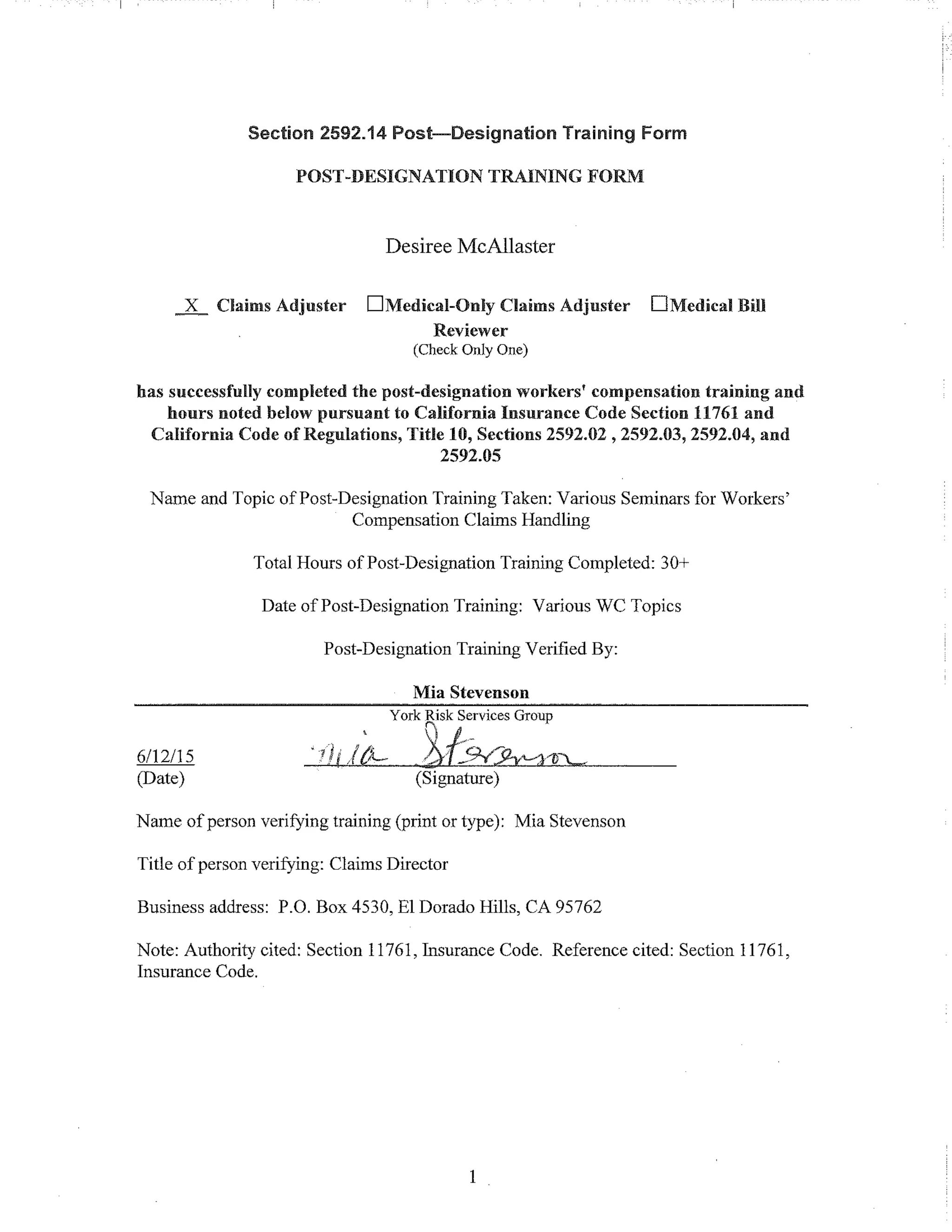 Post Designation Training form | PDF