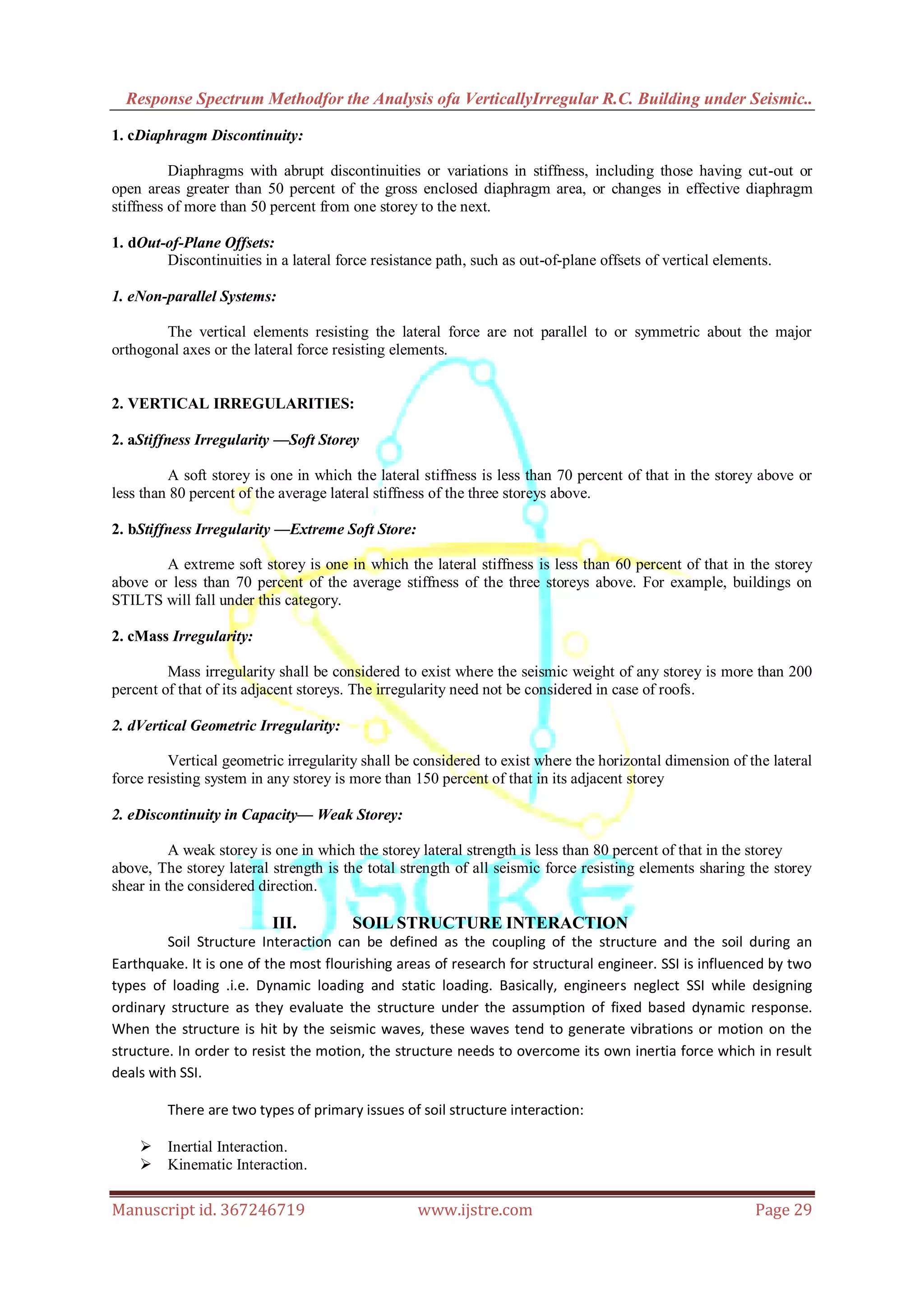 Response Spectrum Method for the Analysis of a Vertically Irregular R.C. Building under Seismic ...