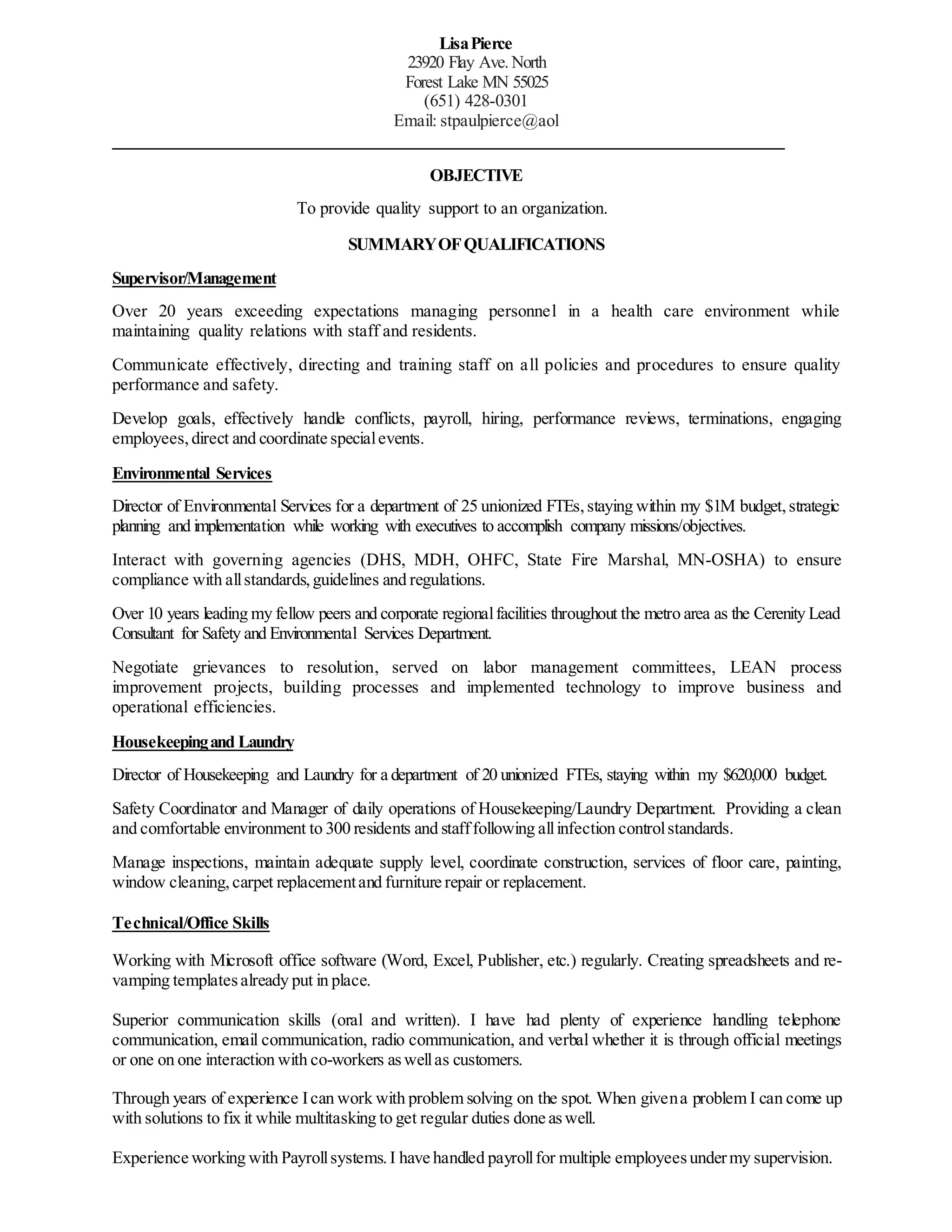 Lisa Pierce Resume 2016 | PDF