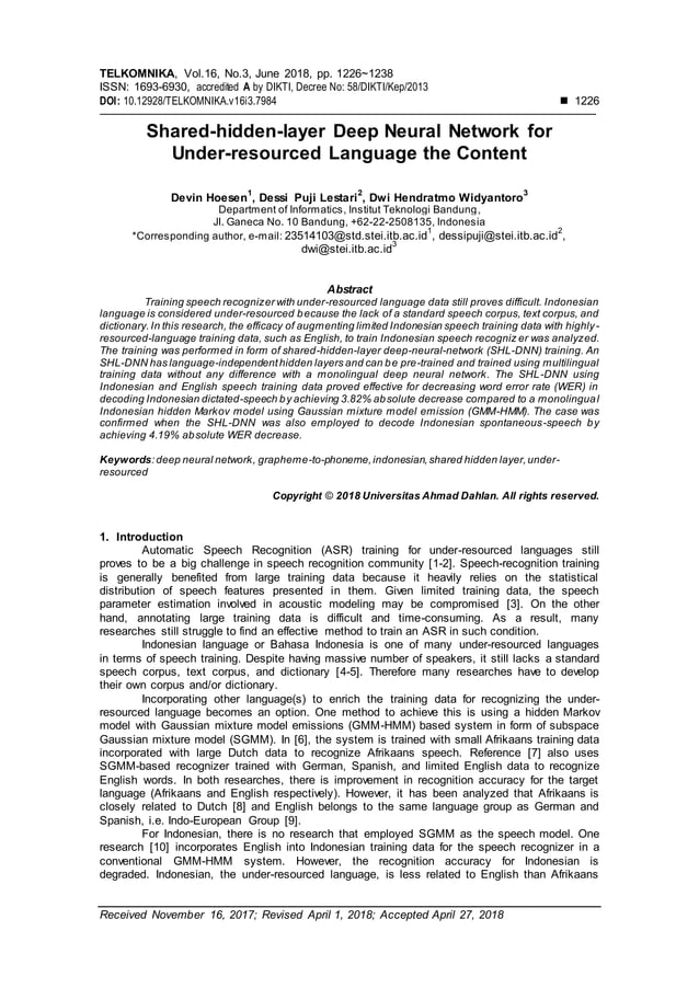 Shared-hidden-layer Deep Neural Network for Under-resourced Language the Content | PDF