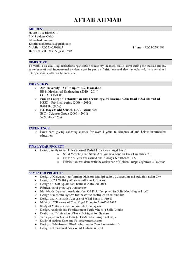 Aftab CV1 | PDF | Professional School | Postgraduate Education