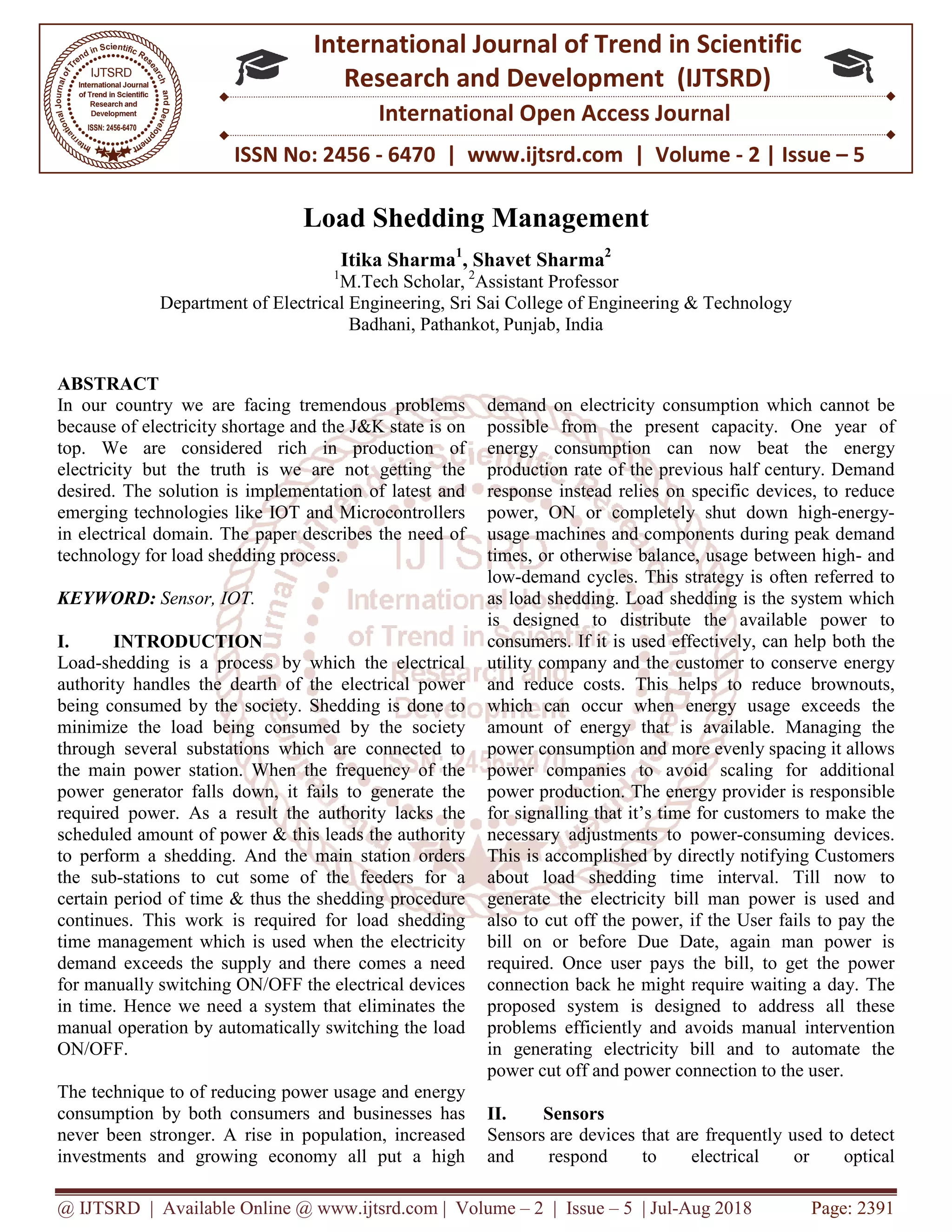 Load Shedding Management | PDF