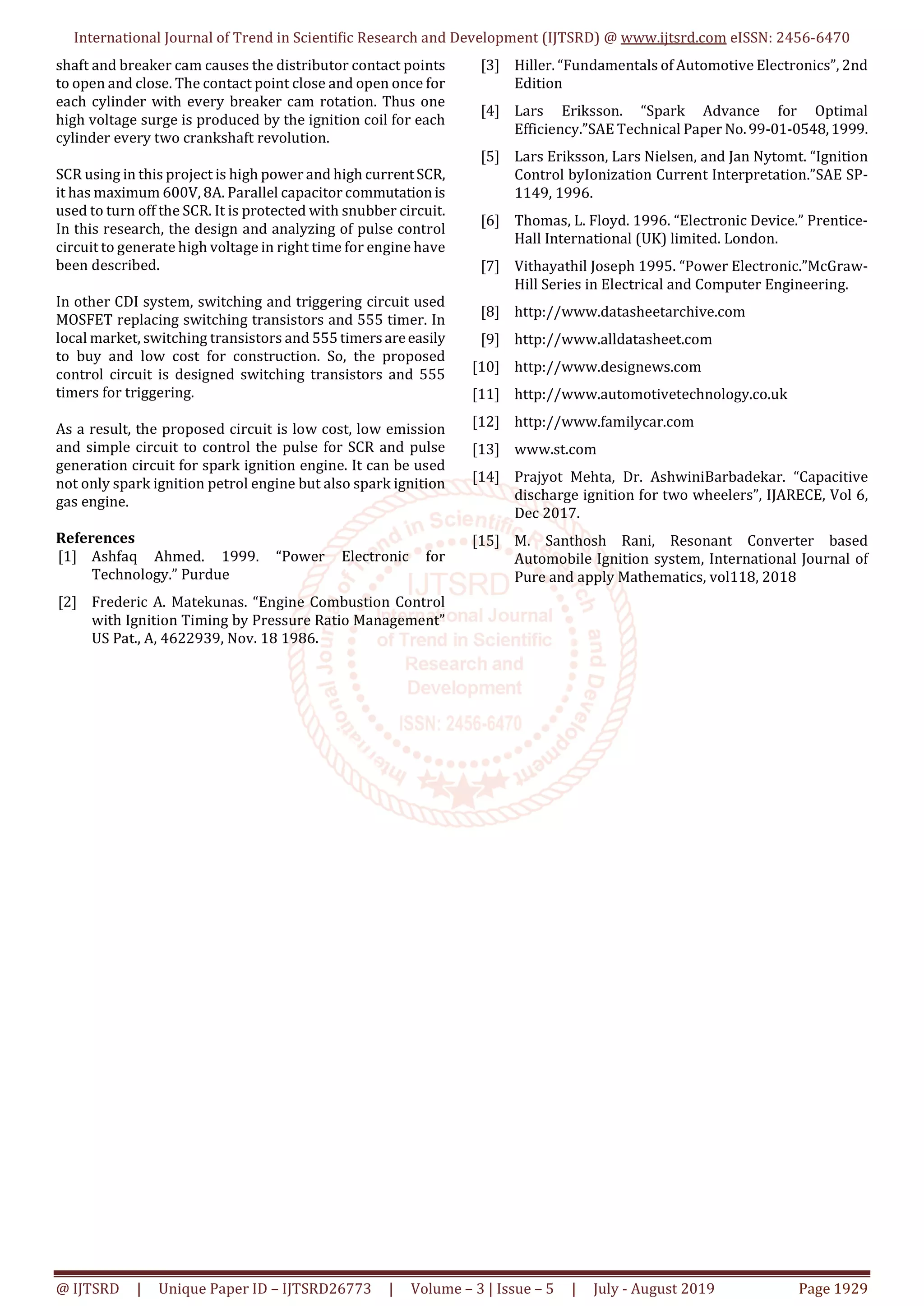 Capacitive Discharge Ignition CDI System for Spark Ignition SI Engine ...