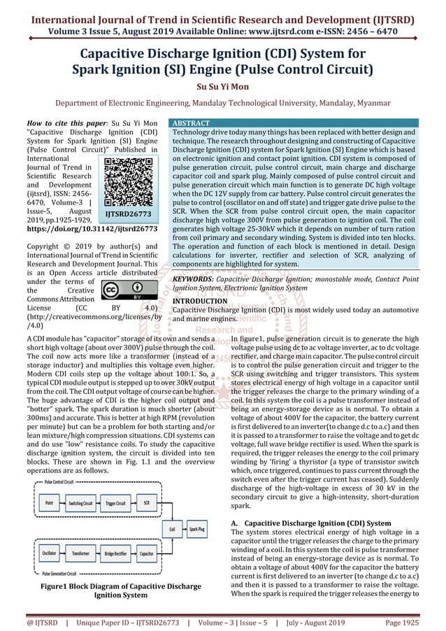 Capacitive Discharge Ignition CDI System for Spark Ignition SI Engine ...