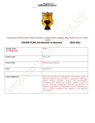 Course Plan designed -(Bus-201) | DOC