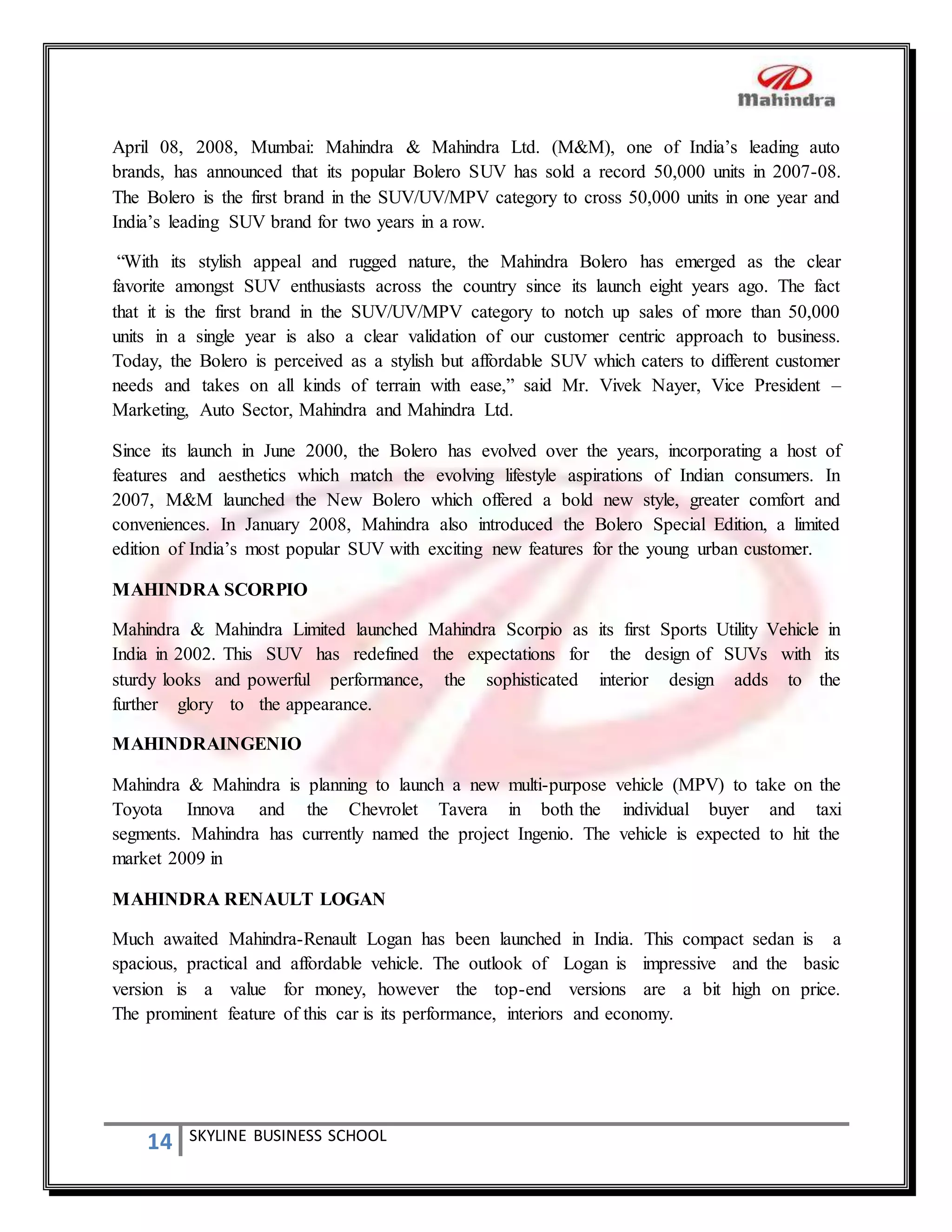 36912122 mahindra-balero-project-report | DOCX