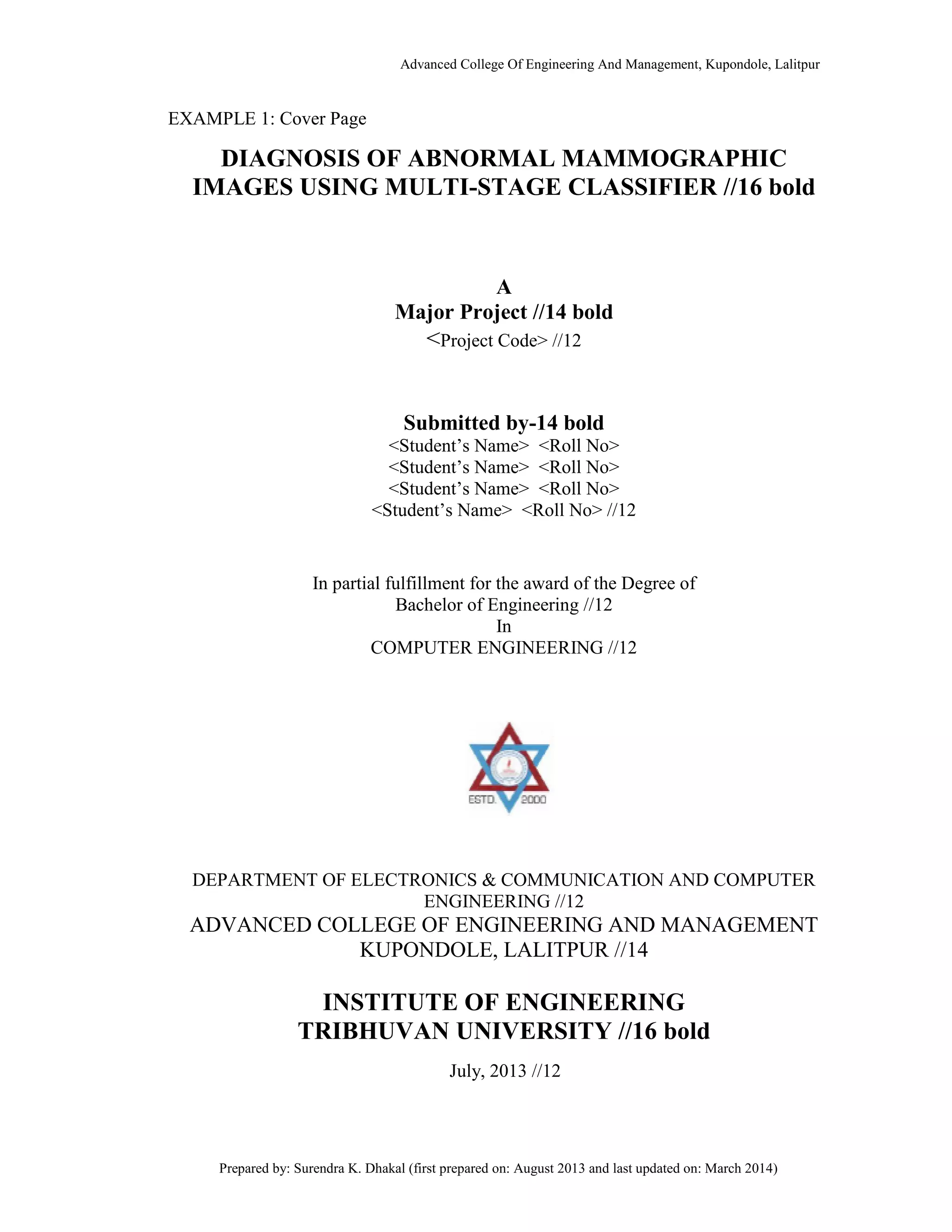 3691 major or minor project report guidelines and formats | PDF