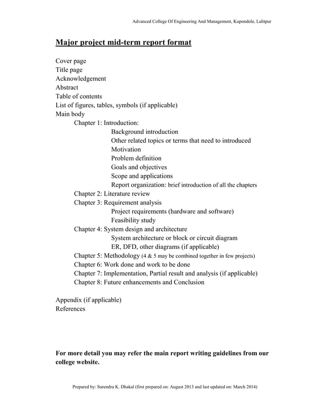 3691 major or minor project report guidelines and formats | PDF