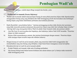 akad wadi'ah (pengertian, dasar hukum, pembagian) | PPT