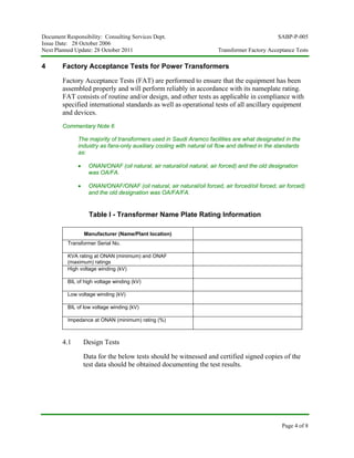 Transformer factory acceptance tests | PDF