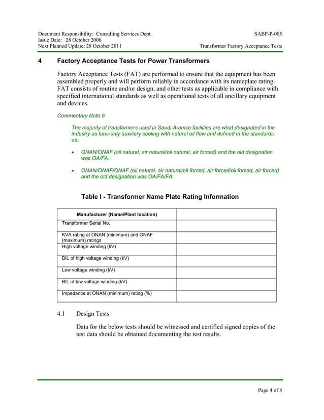 Transformer factory acceptance tests | PDF