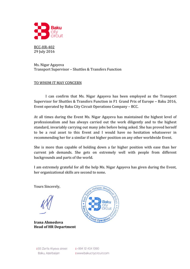 Nigar Agayeva - Reference Letter (2) | PDF