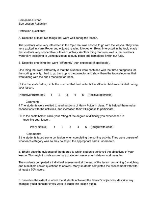 ELA Reflection | PDF