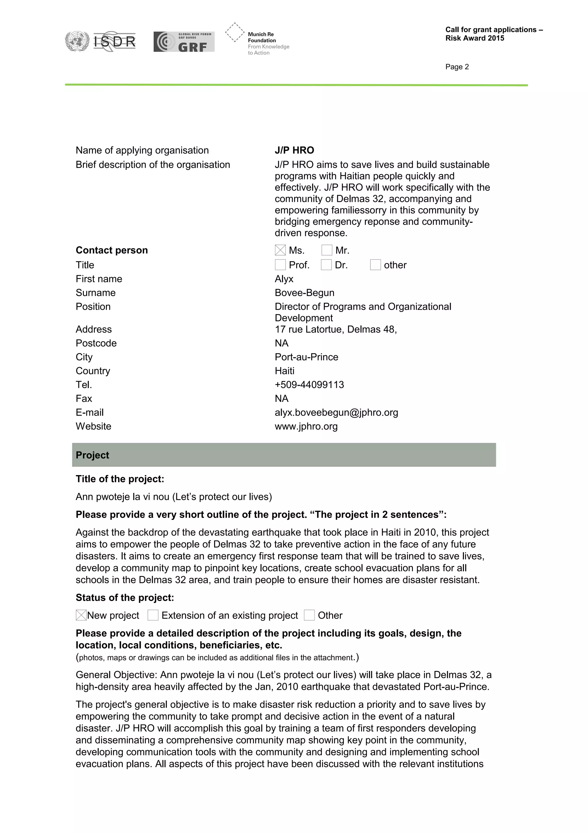 Risk Award Proposal | DOC