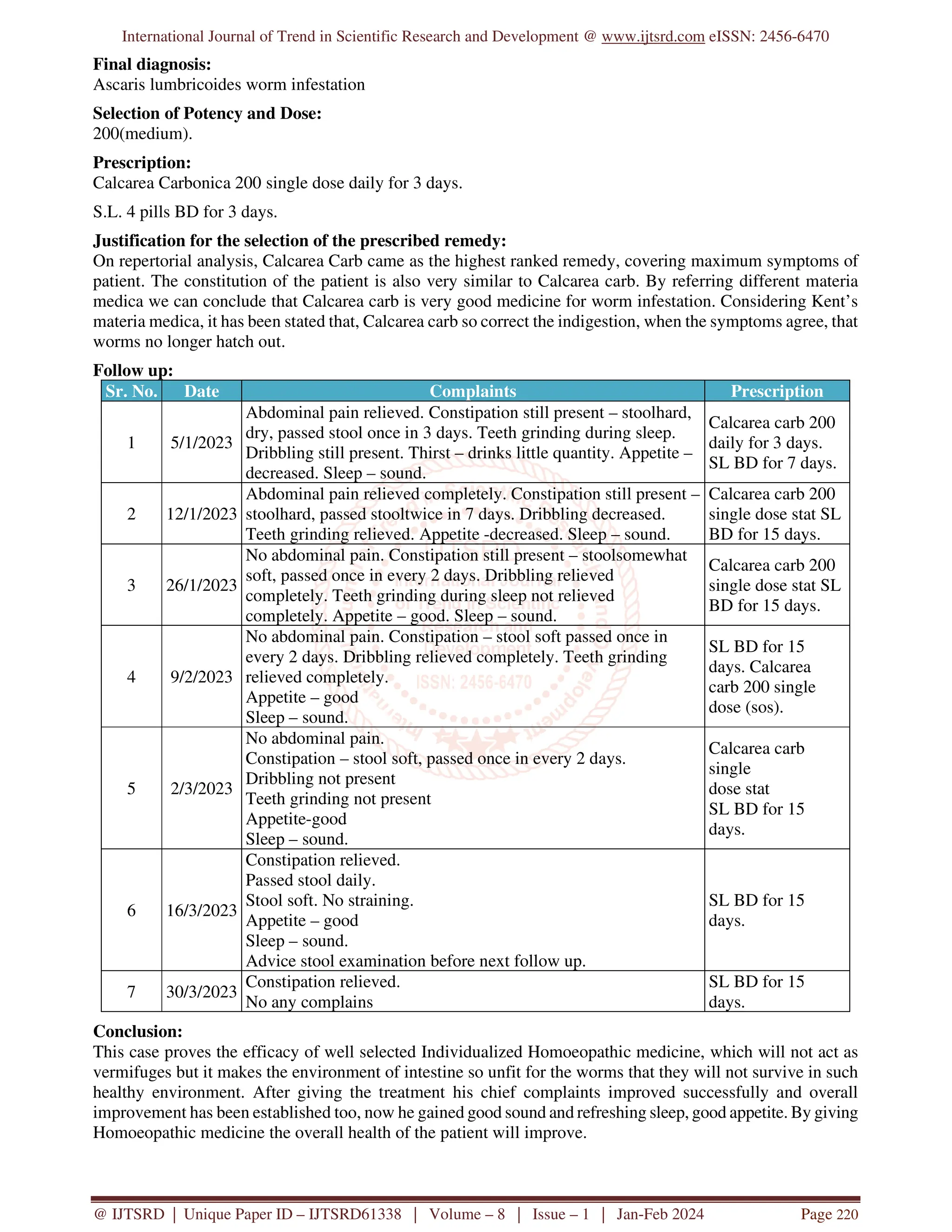 A Case Review of Ascaris Lumbricoides Worm Infestation | PDF