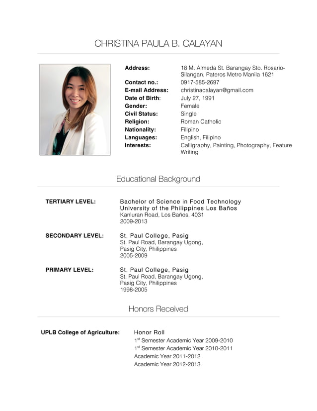 CPBCALAYAN Resume 2016 | PDF