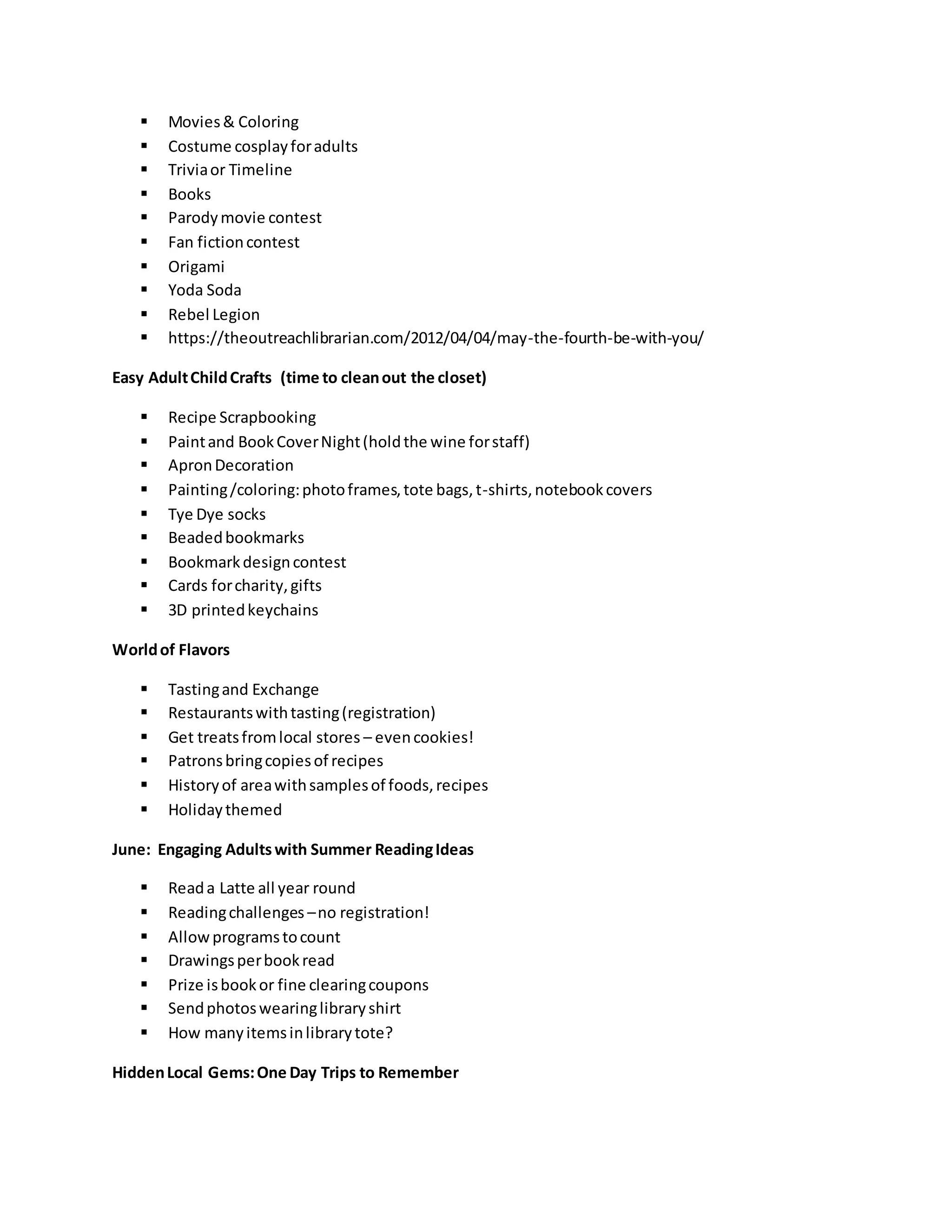 36 Adult Program Ideas in 90 Minutes: Outline (Sept. 2018) | PDF