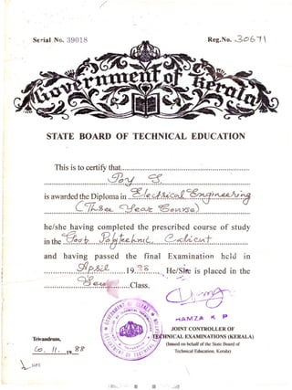 JOY DIPLOMA CERTIFICATE | PDF
