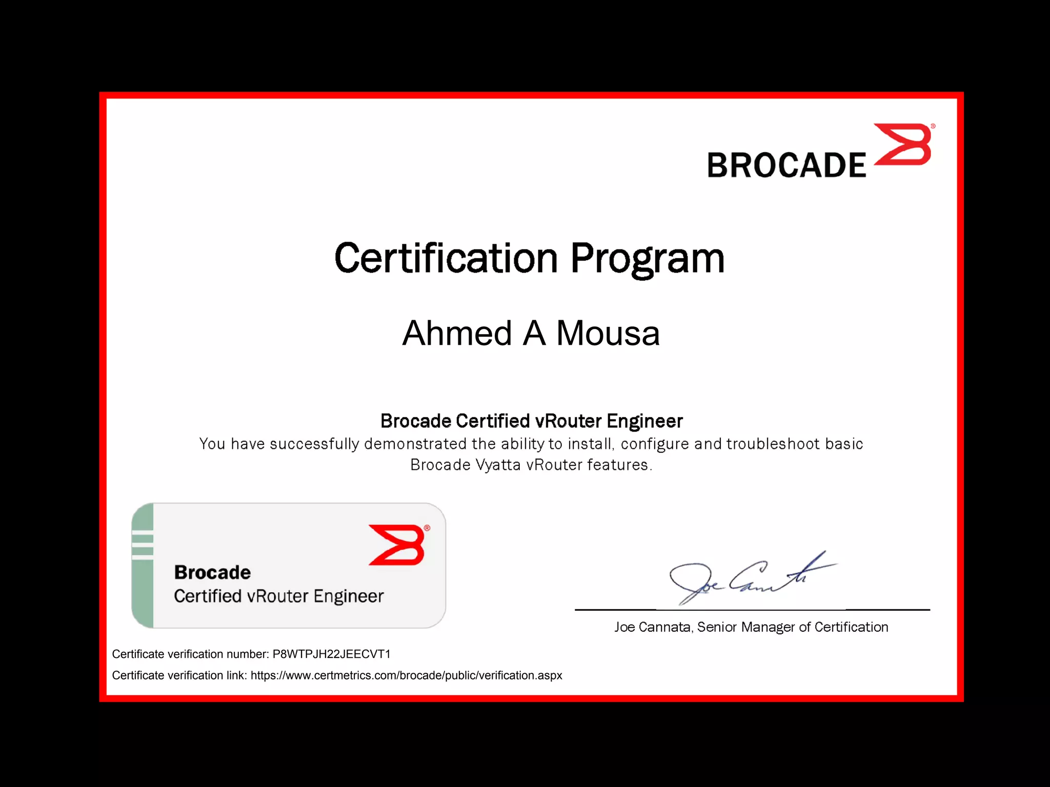 Brocade Certified vRouter Engineer 2013 certificate | PDF