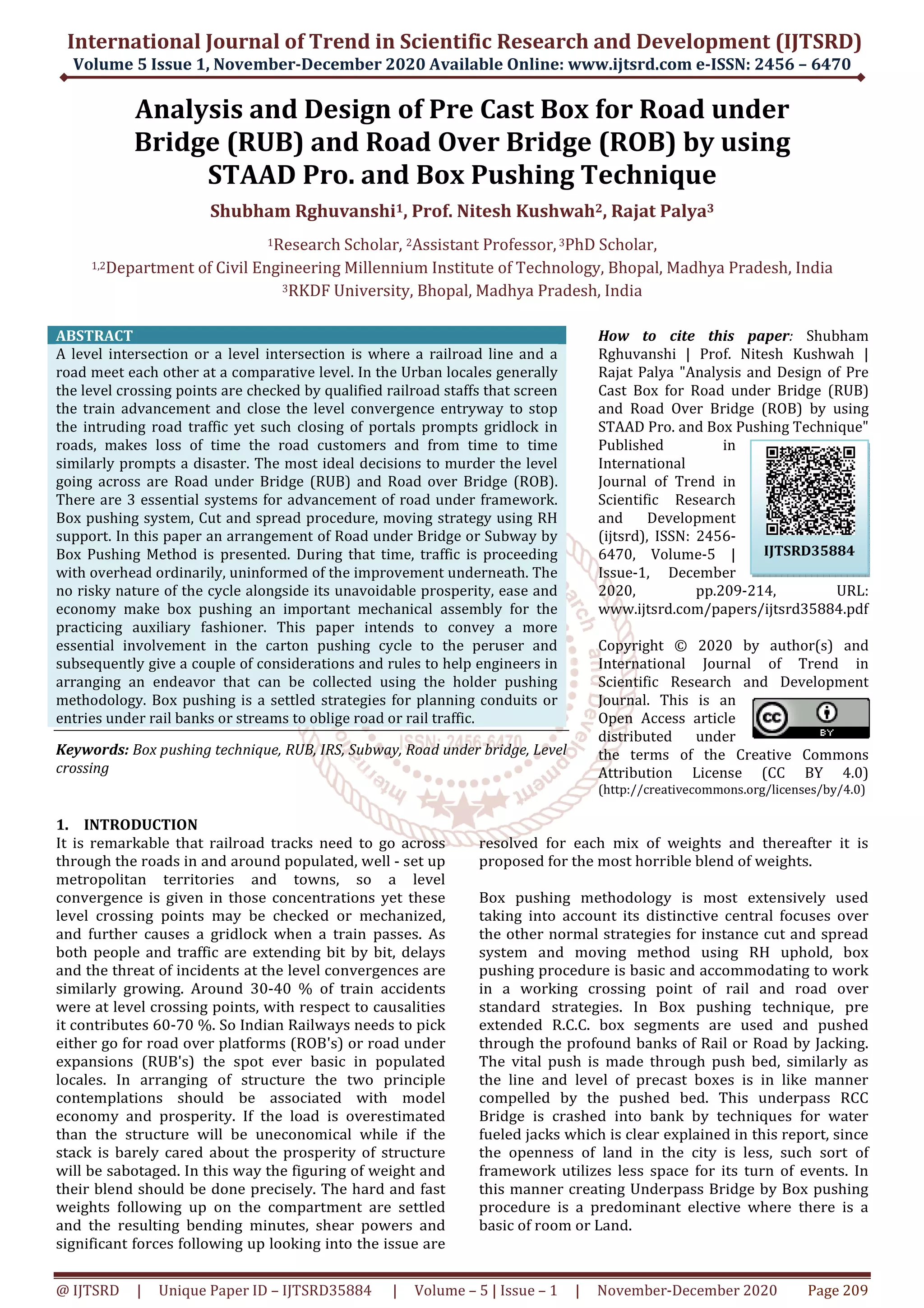 Analysis and Design of Pre Cast Box for Road under Bridge RUB and Road ...
