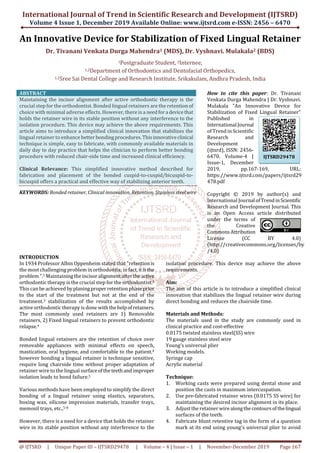An Innovative Device for Stabilization of Fixed Lingual Retainer | PDF