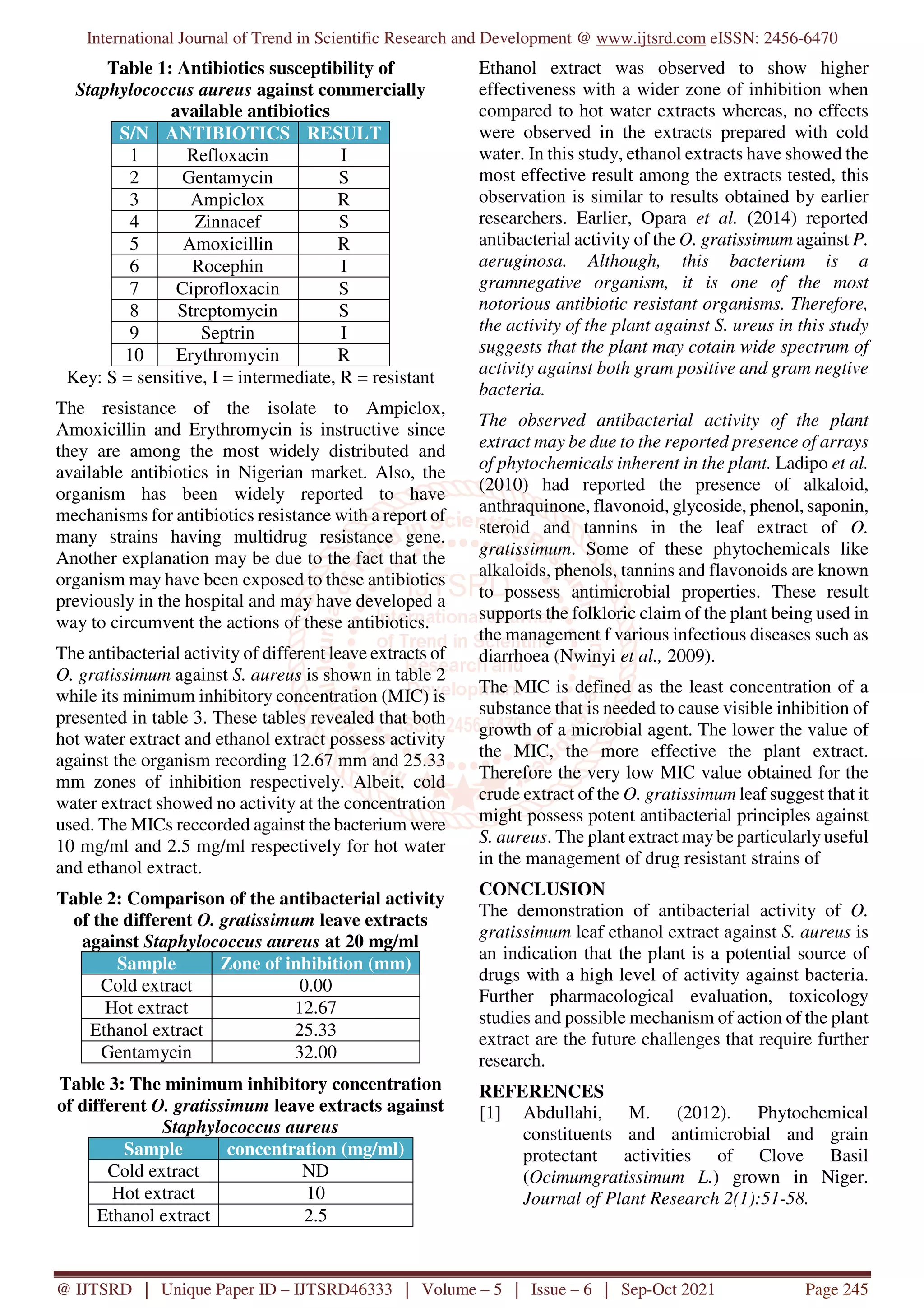 Antibiogram of Staphylococcus Aureus and its Sensitivity to Ocimum ...