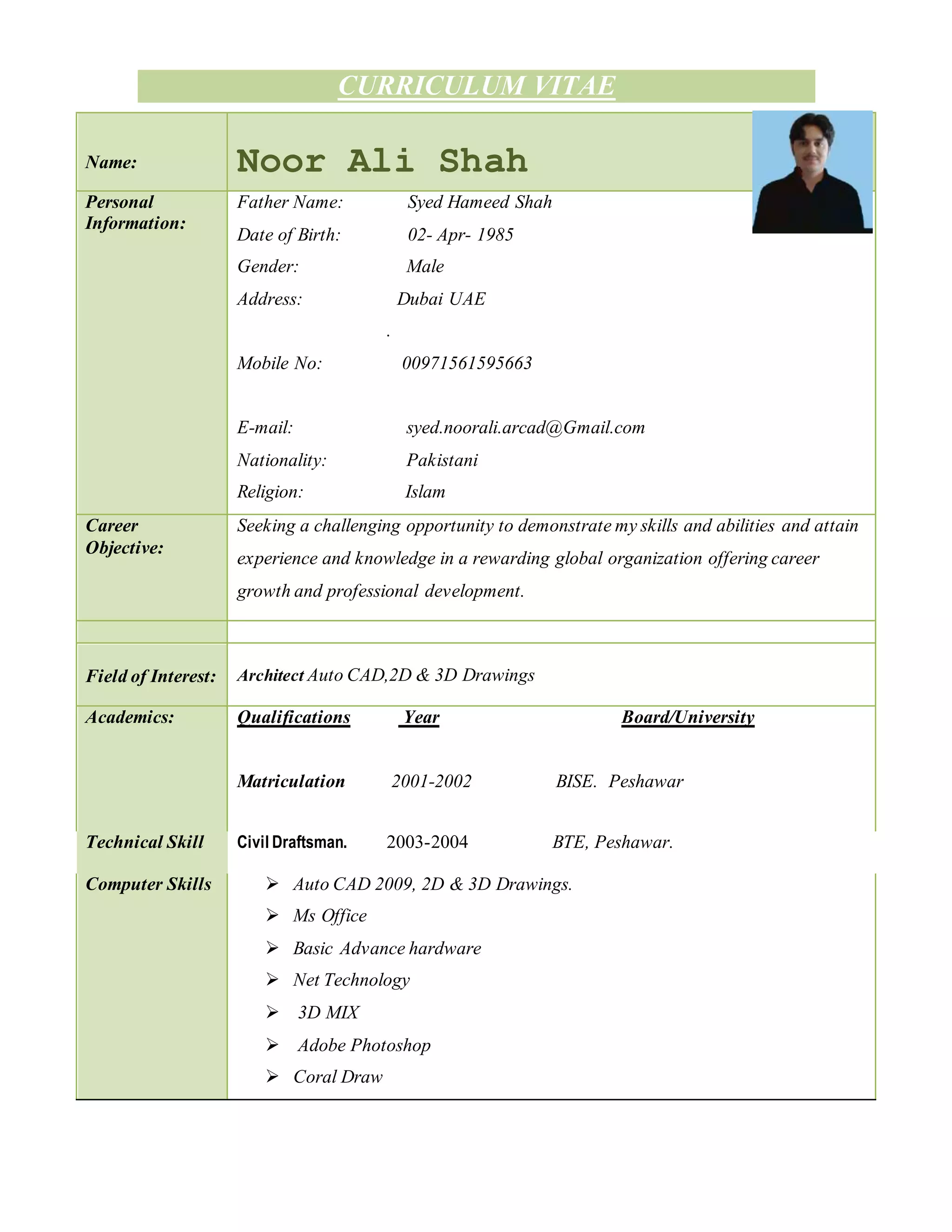 Noor Ali Shah cv | DOCX