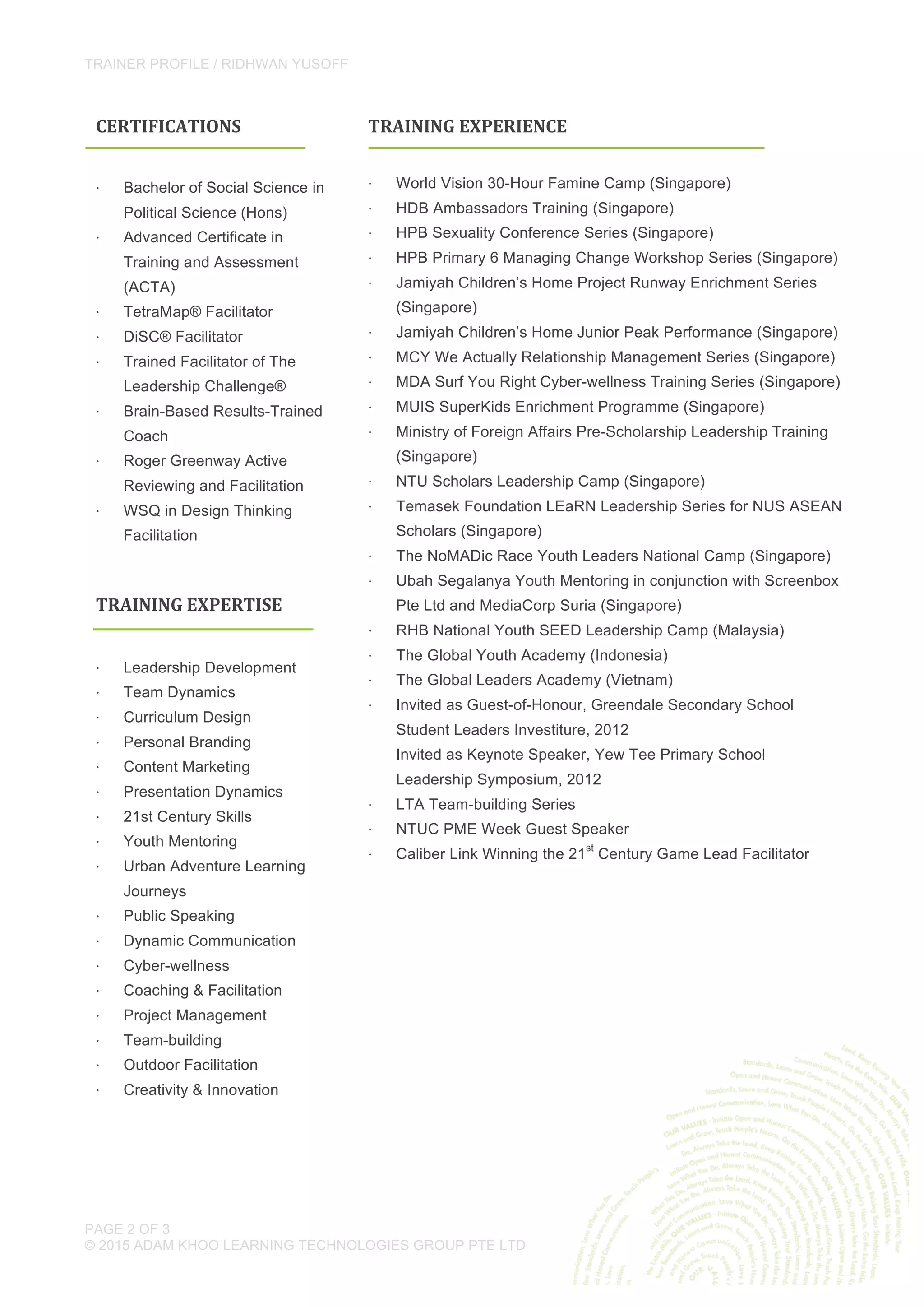 Ridhwan Yusoff Trainers Profile | PDF