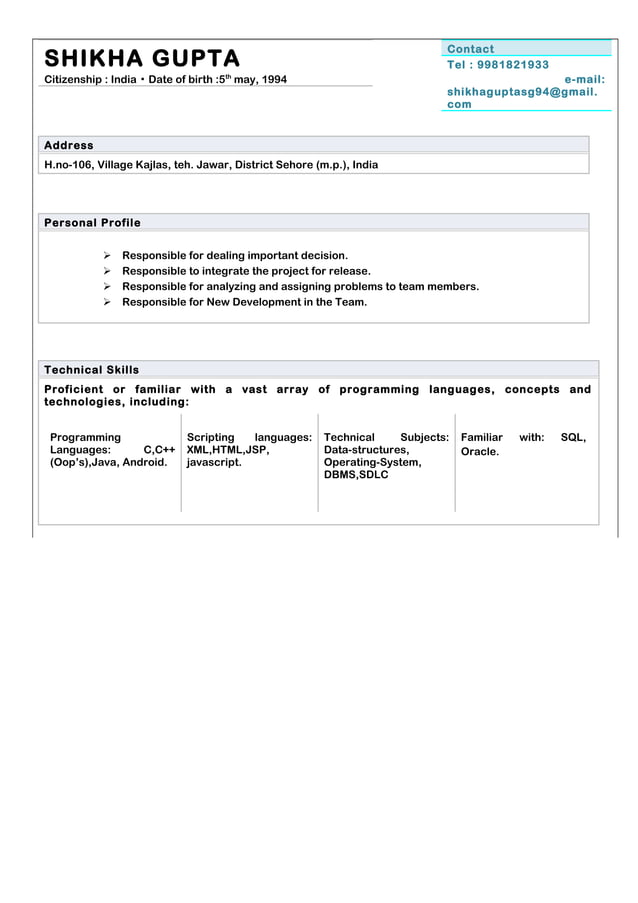 SHIKHA GUPTA (MCA) RESUME | DOC