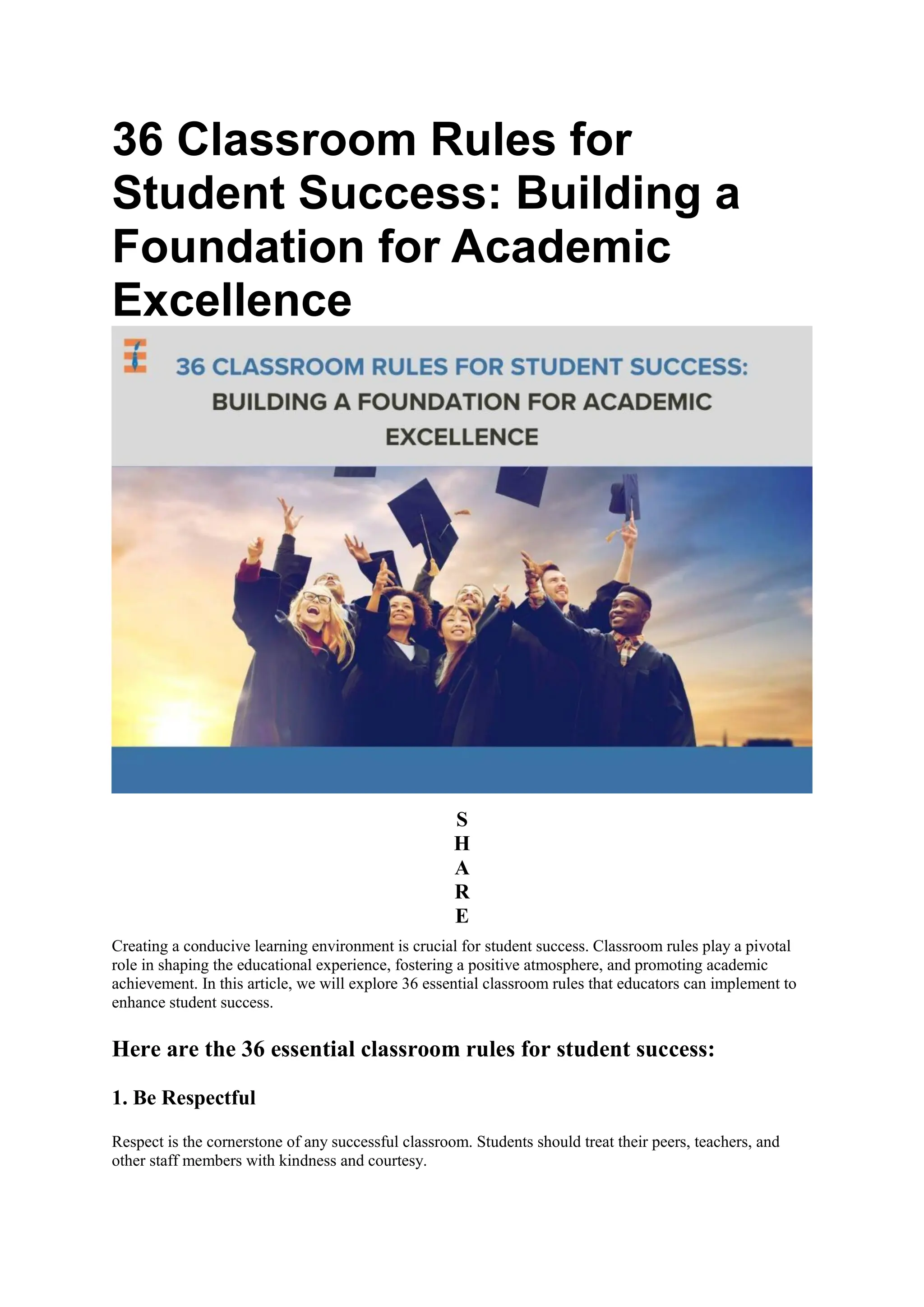 36 Classroom Rules for Student Success: Building a Foundation for ...