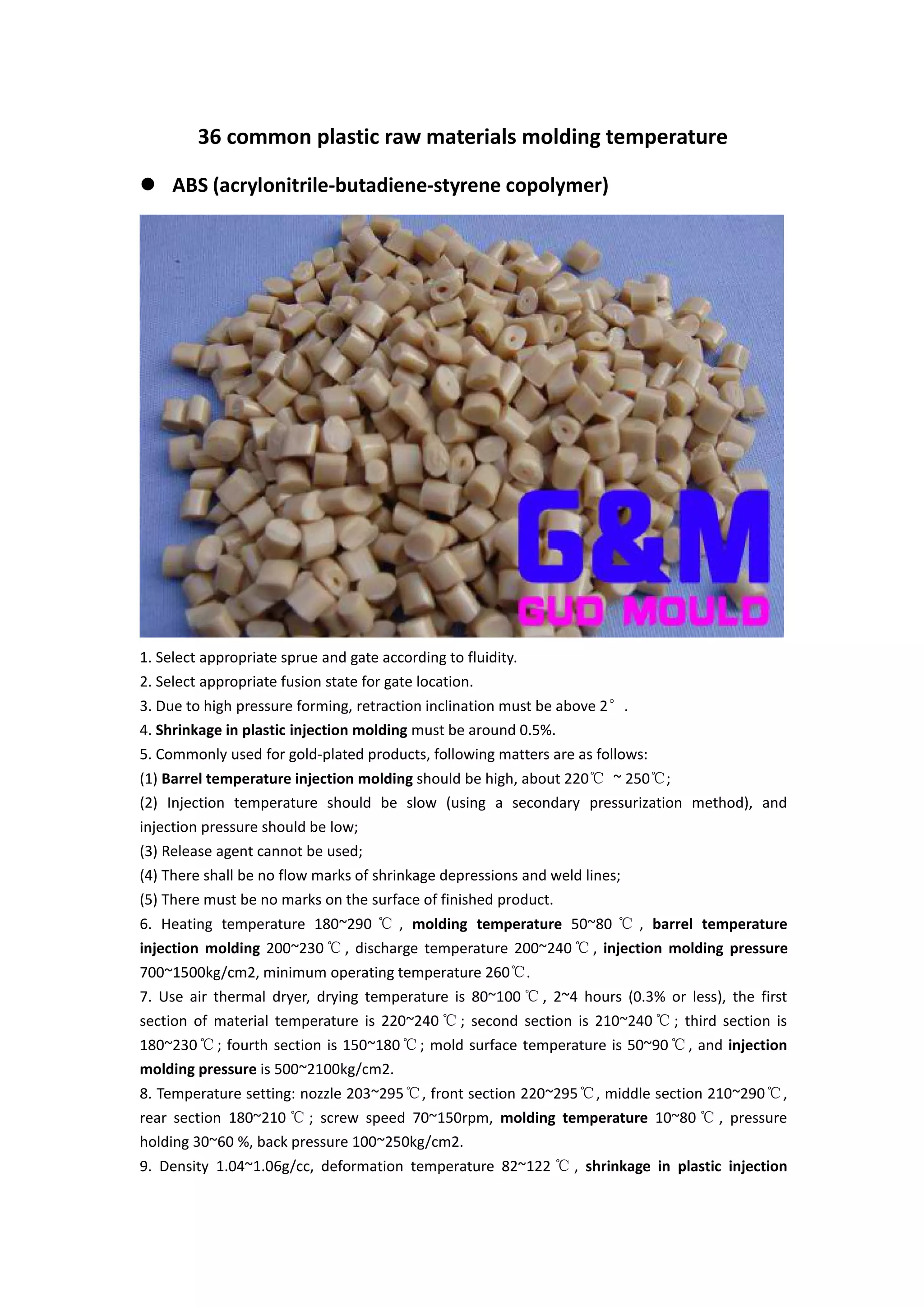 36 common plastic raw materials molding temperatur | PDF