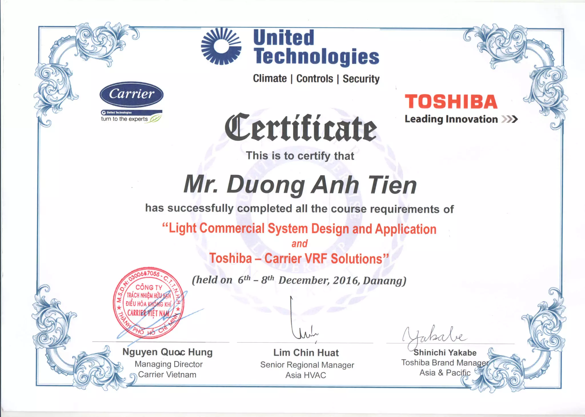 Certificate - Light Commercial System Design and Application | PPT