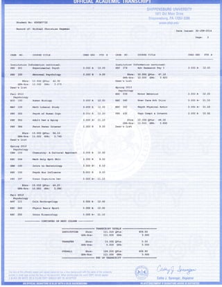 Copy of Official Academic Transcript, Ship U | PDF