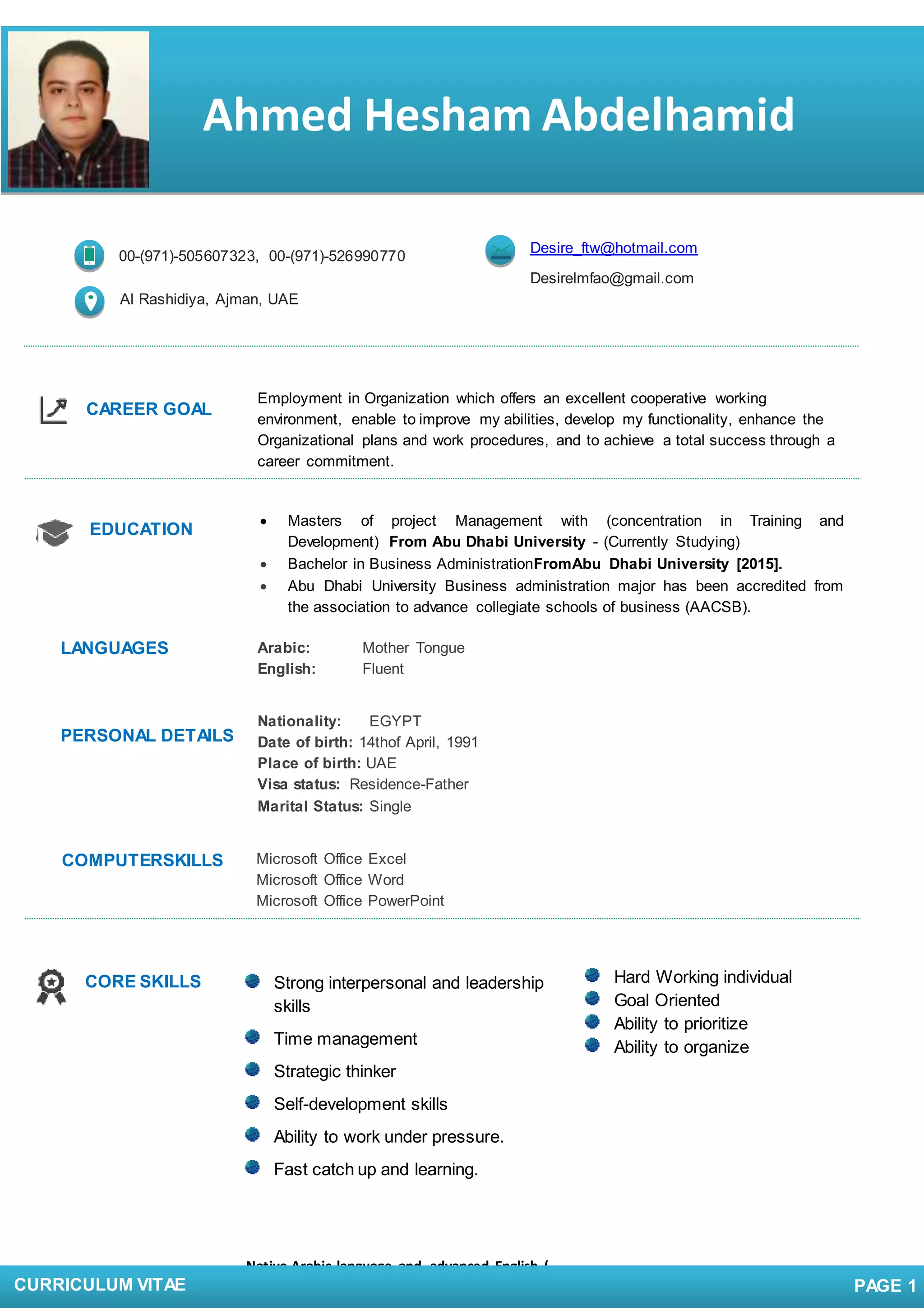 Ahmed Hesham CV | DOCX | Business | Business and Finance
