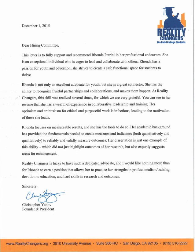 Letter of Rec - Rhonda Petrini RC | PDF