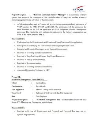 UmaResumeQTP | DOC | Computer Software and Applications | Computing