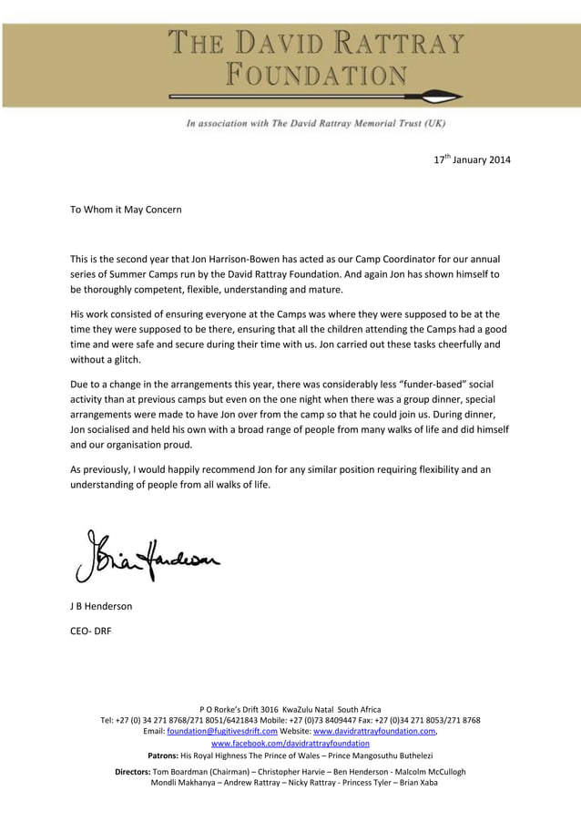 DRF Recommendation letter for Jon Harrison Bowen 2014 | PDF