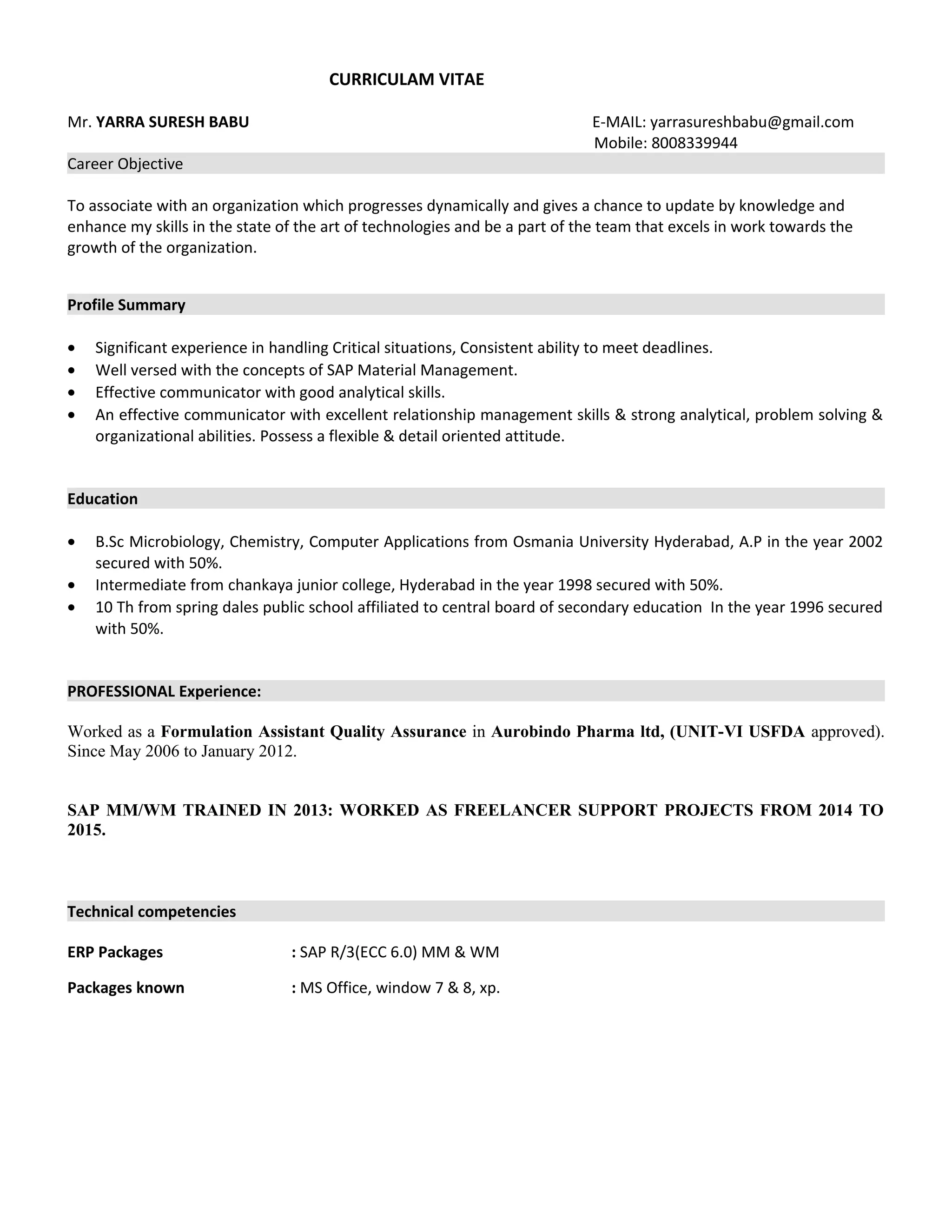 SURESH SAP MM RESUME | DOC | Business | Business and Finance