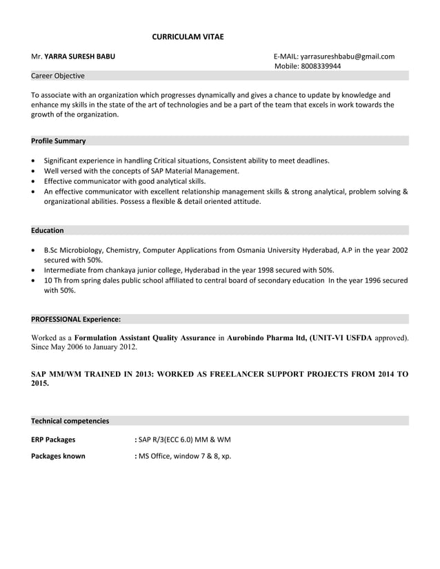 SURESH SAP MM RESUME | DOC | Business | Business and Finance