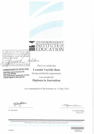 Lwanda Bam - Diploma Copy (2) | PDF