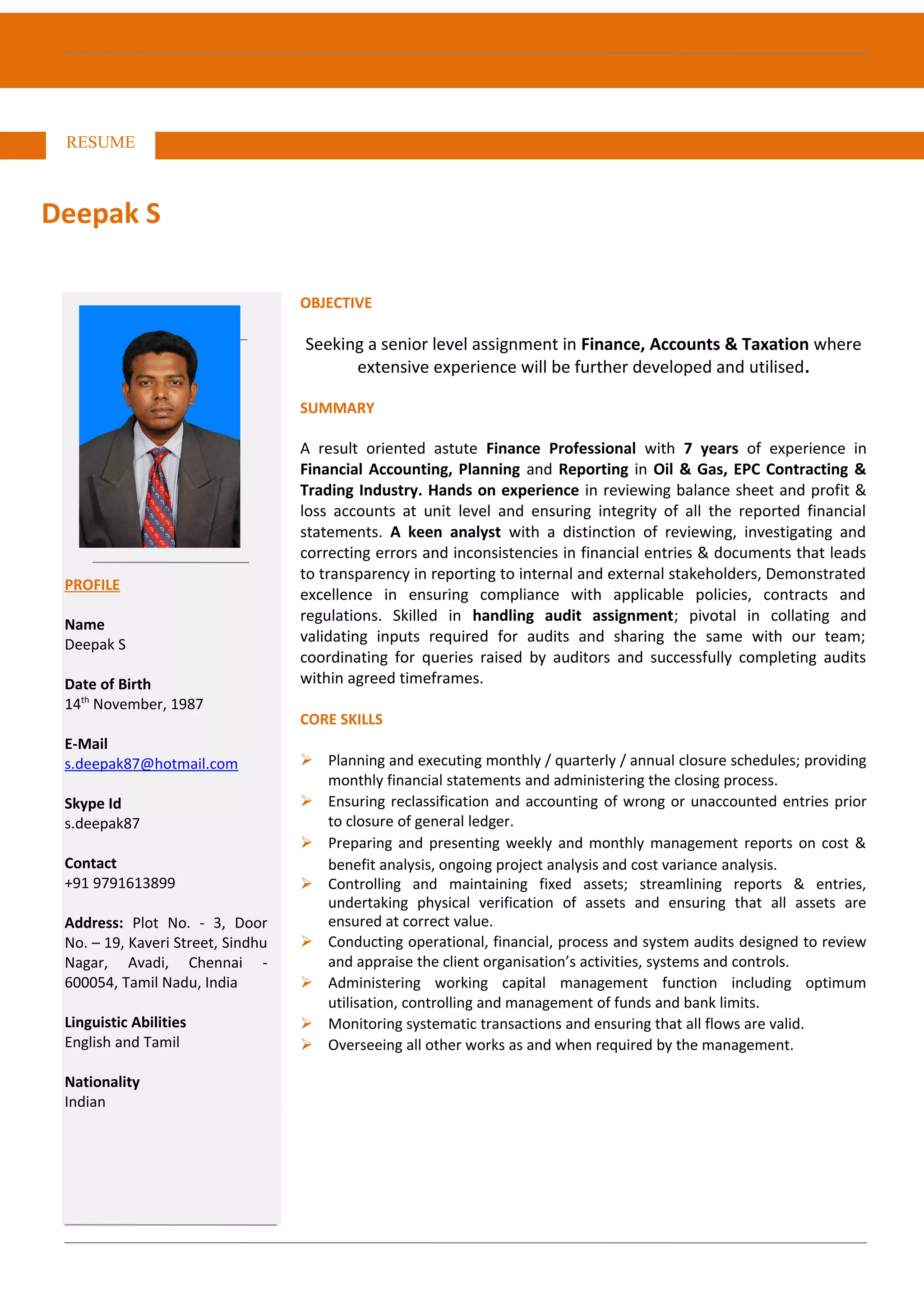 Visual Resume Deepak S | PDF