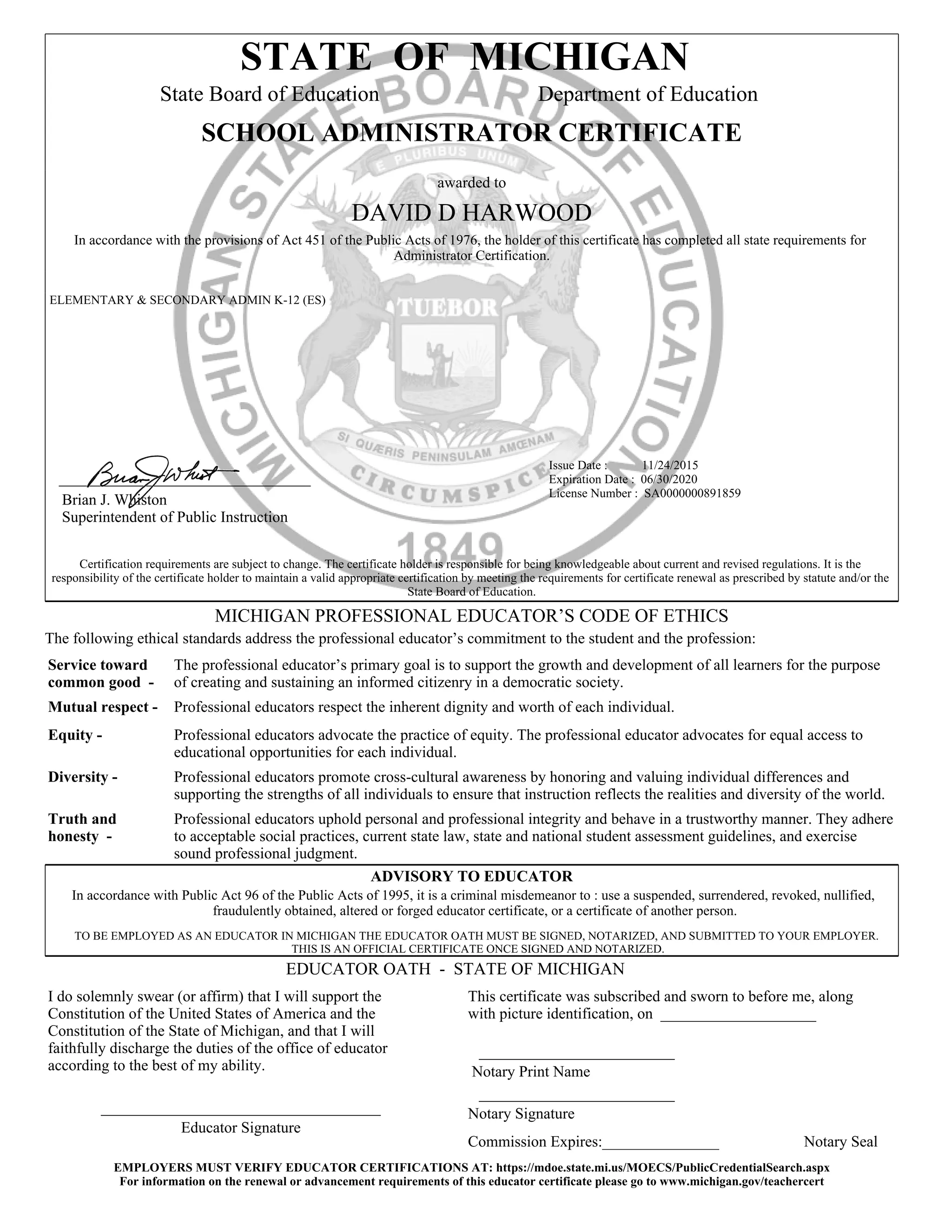 School Administrator certificate | PDF